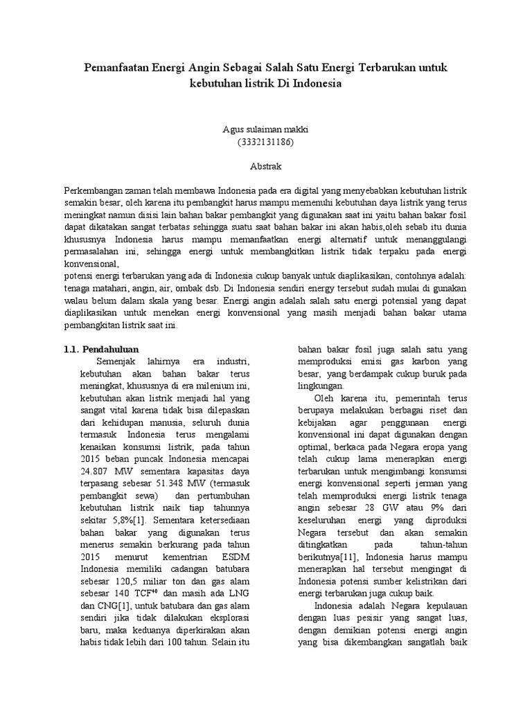 Pemanfaatan Energi Angin Sebagai Salah Satu Energi Terbarukan Untuk ...