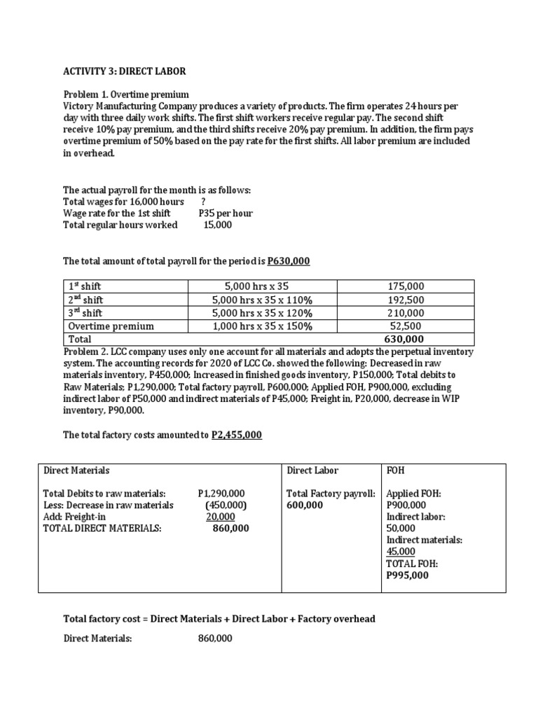 Activity 3: Direct Labor: ST ND RD | PDF