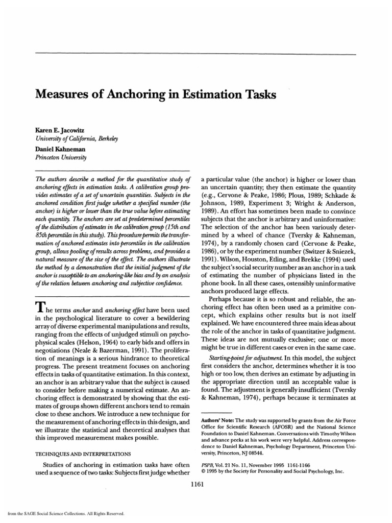 Measures of Anchoring in Estimation Tasks | PDF