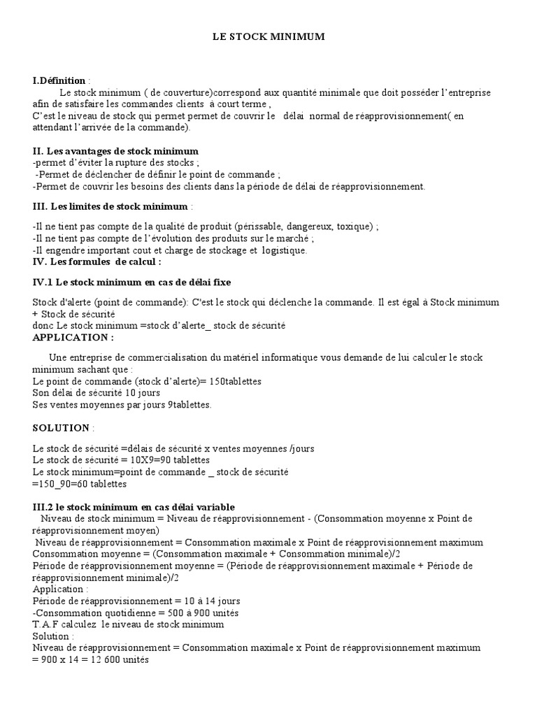 Calcul du Stock Minimum en Entreprise | PDF