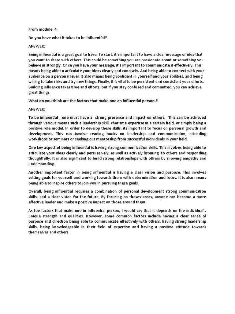 Do You Have What It Takes To Be Influential | PDF