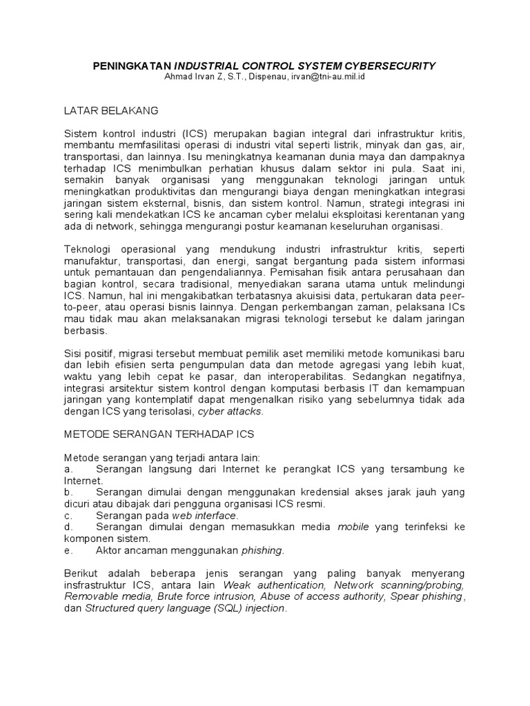 Ahmad Irvan, Peningkatan ICS Cybersecurity | PDF