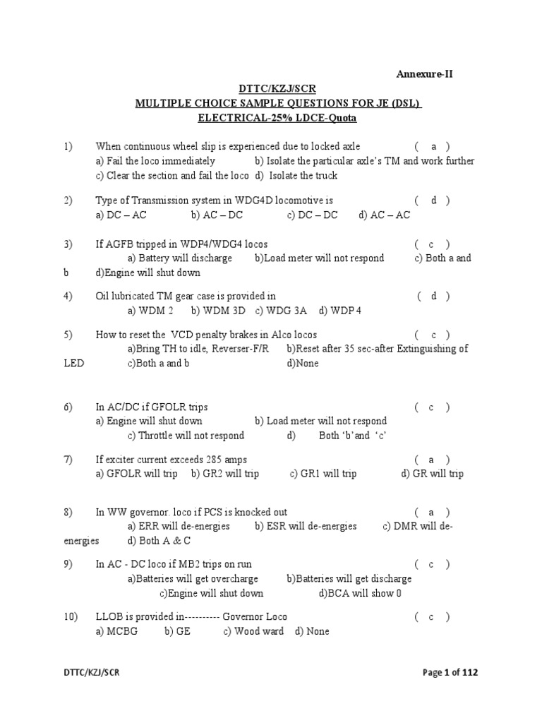 JE Electrical MCQ Sample Questions | PDF