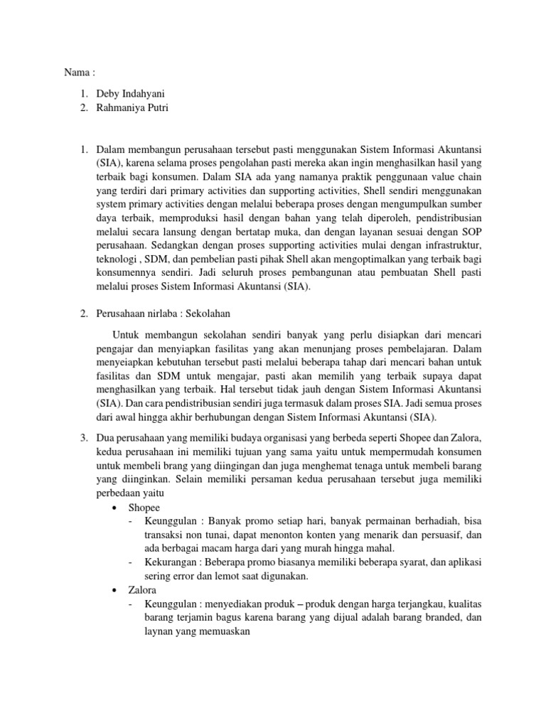 SIA CASE 1 (Deby, Rahmaniya) PDF | PDF