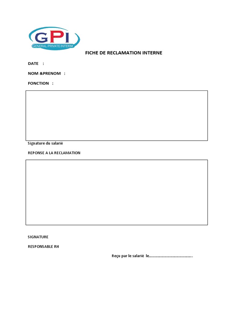 Fiche Reclamation Interne | PDF