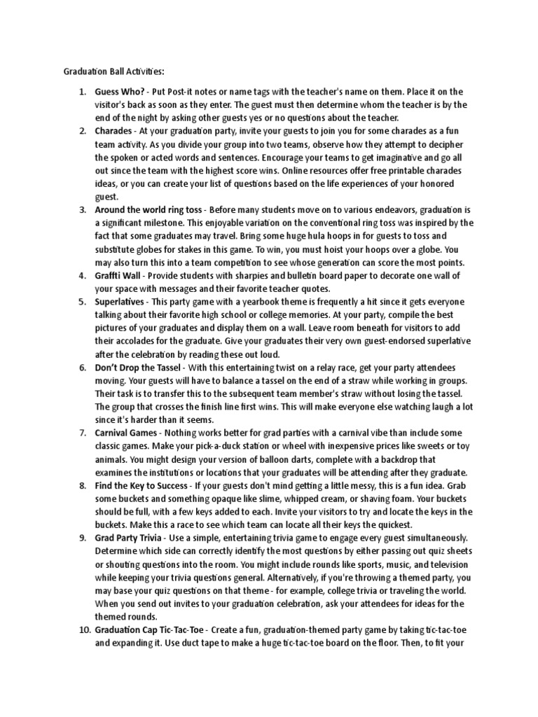 Graduation Ball Activities | PDF