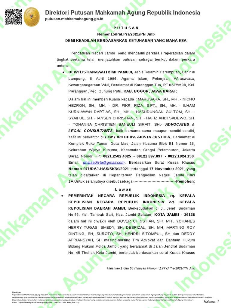 Putusan 15 Pid - Pra 2021 PN JMB 20230430104752 PDF | PDF