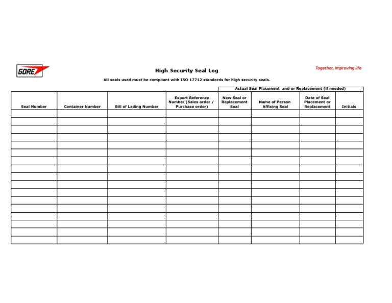 CTPAT High Security Seal Log - 0 | PDF