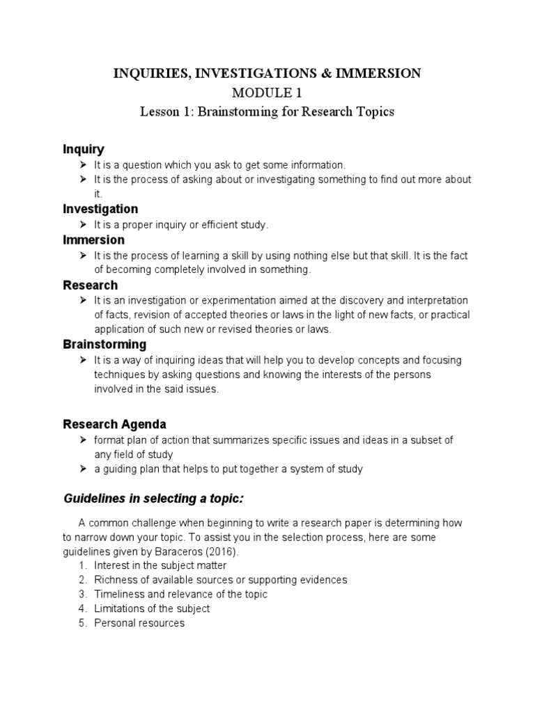 Inquiries, Investigations & Immersion (M 1-3) | PDF