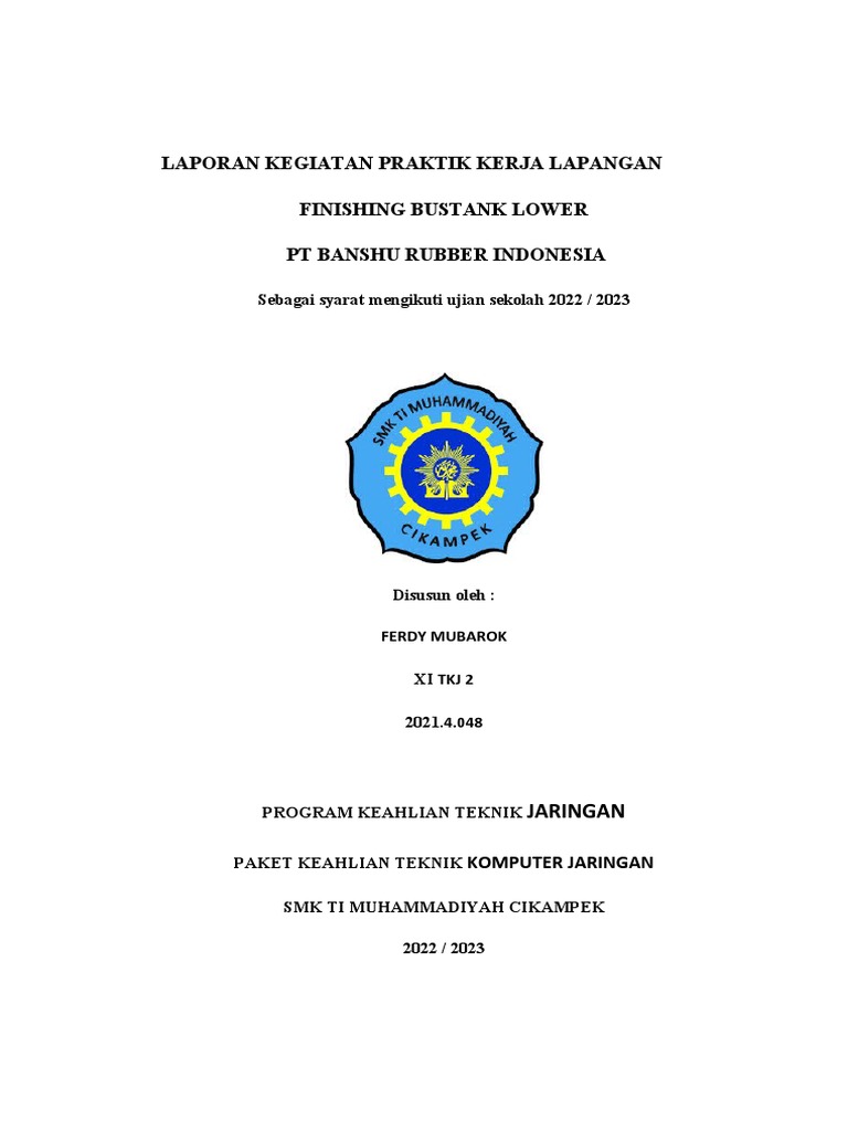 Laporan Prakerin Finishing Bustank Lower PT Banshu Rubber Indonesia | PDF