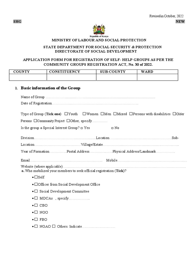 SHG Registration Form 2022 1 PDF | PDF | Government