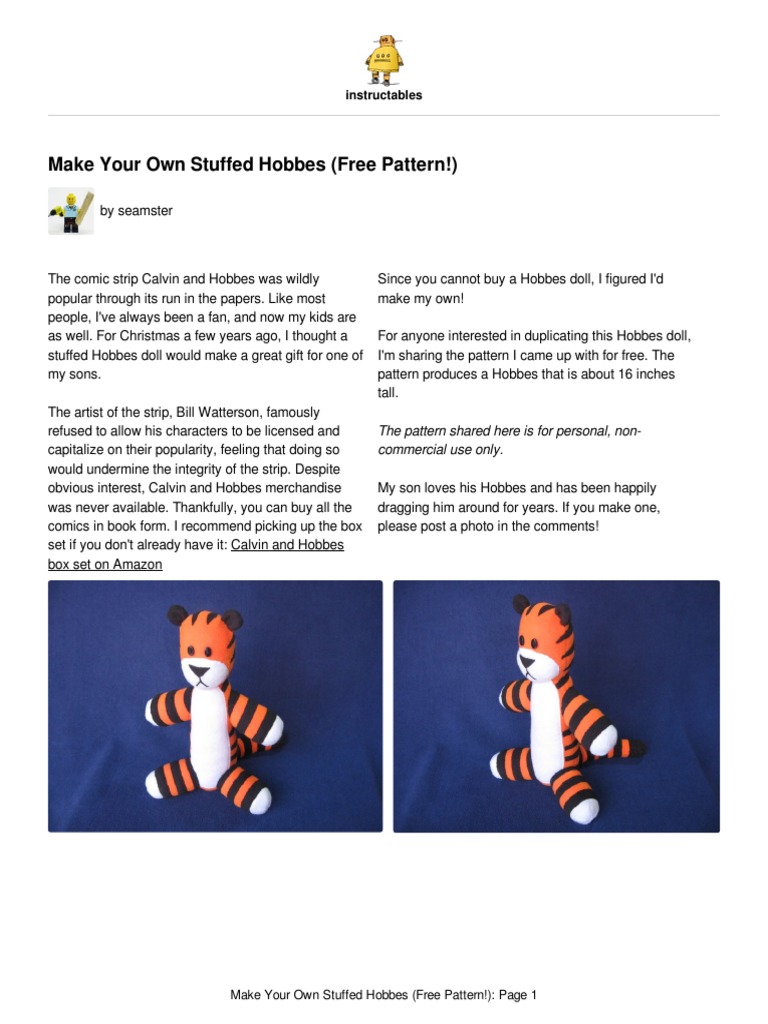 Stuffed Hobbes With Pattern PDF | PDF