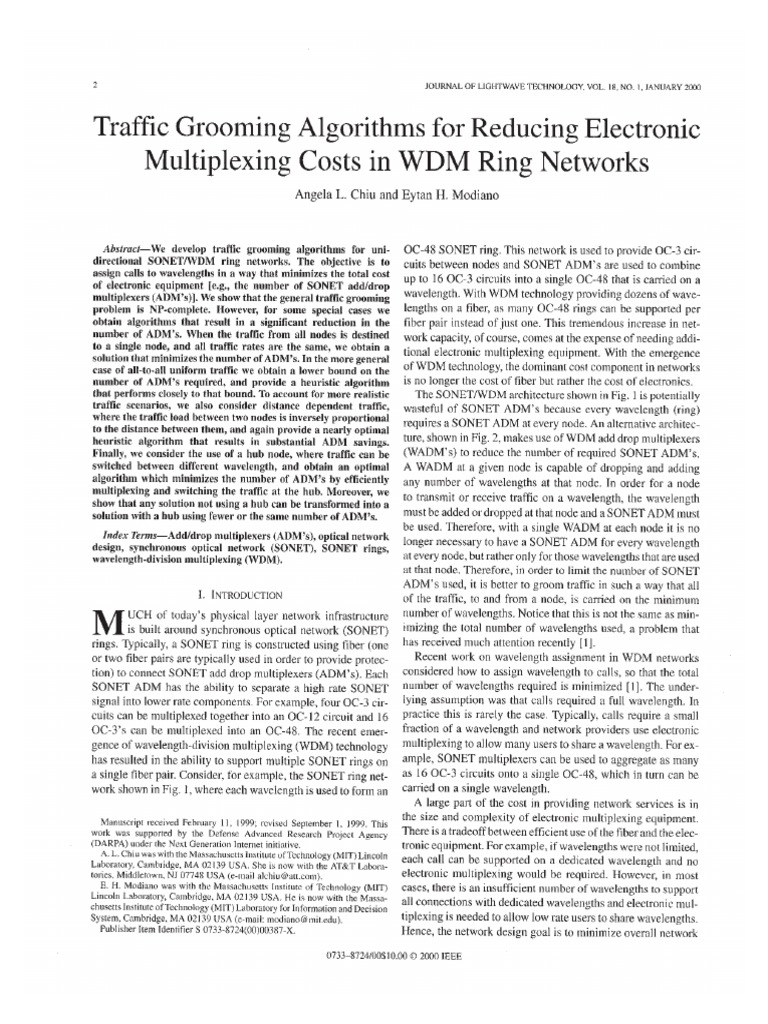 Traffic Grooming Algorithms For Reducing Electronic Multiplexing Costs in WDM Ring Networks PDF ...