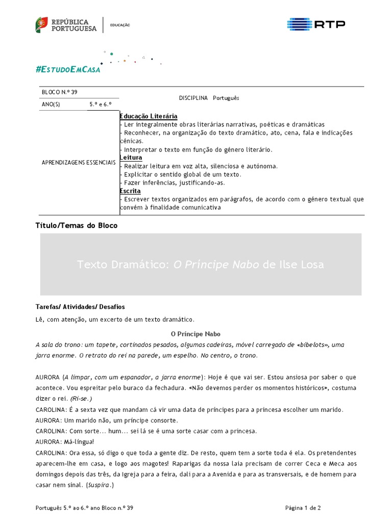 39 - Português - 5.º - e - 6.º - Anos - Texto Dramático - O Príncipe ...