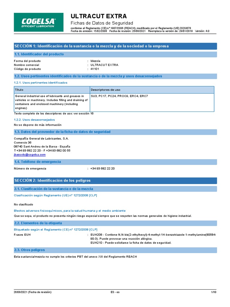 Cogelsa Ultracut Extra 41101 Fds Es Es 4.0 | PDF