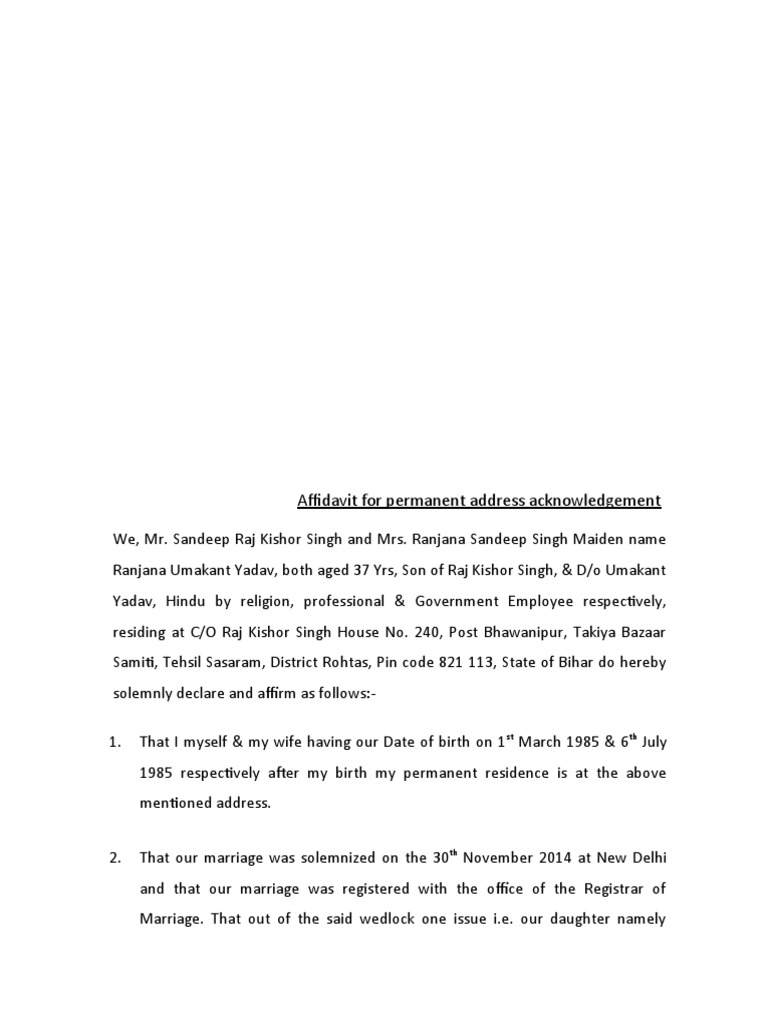 Affidavit cum declaration to add son and DIL in native property.doc | PDF
