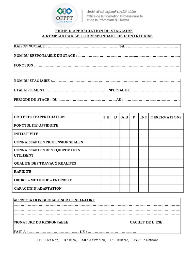 GRILLE D EVALUATION STAGE | PDF