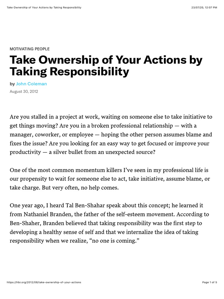 Take Ownership of Your Actions by Taking Responsibility PDF | PDF