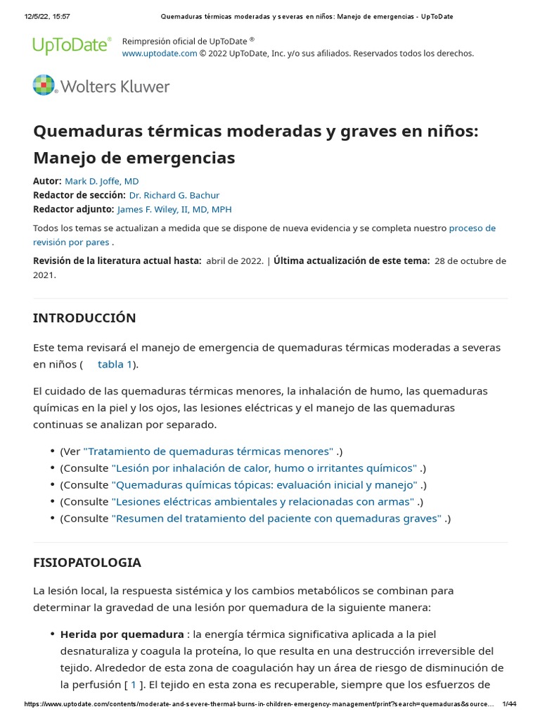 Quemaduras Térmicas Moderadas y Severas en Niños - Manejo de ...