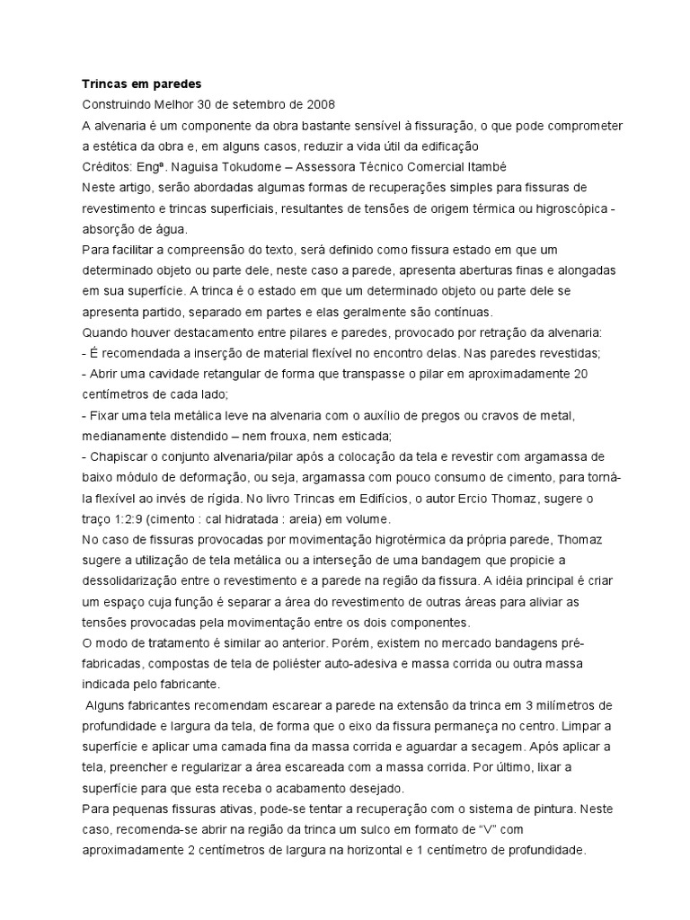 Trincas em Paredes | PDF