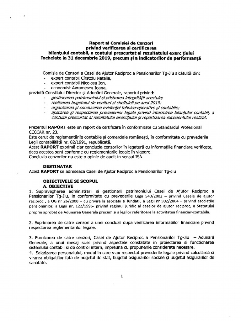 Raportul Comisiei de Cenzori | PDF
