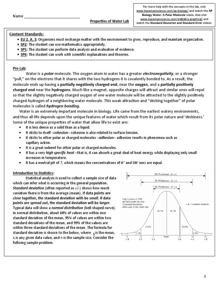 Properties of Water Lab Guide | PDF