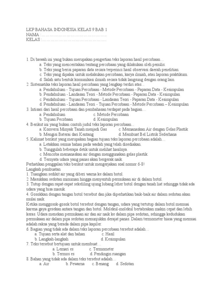 LKP Bahasa Indonesia Kelas 9 Bab 1 | PDF