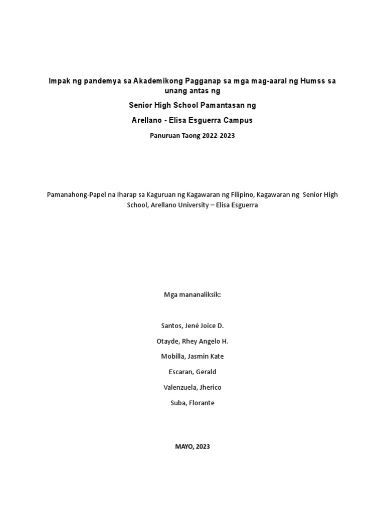 Impak NG Pandemya Sa Akademikong Pagganap Sa Mga Mag | PDF
