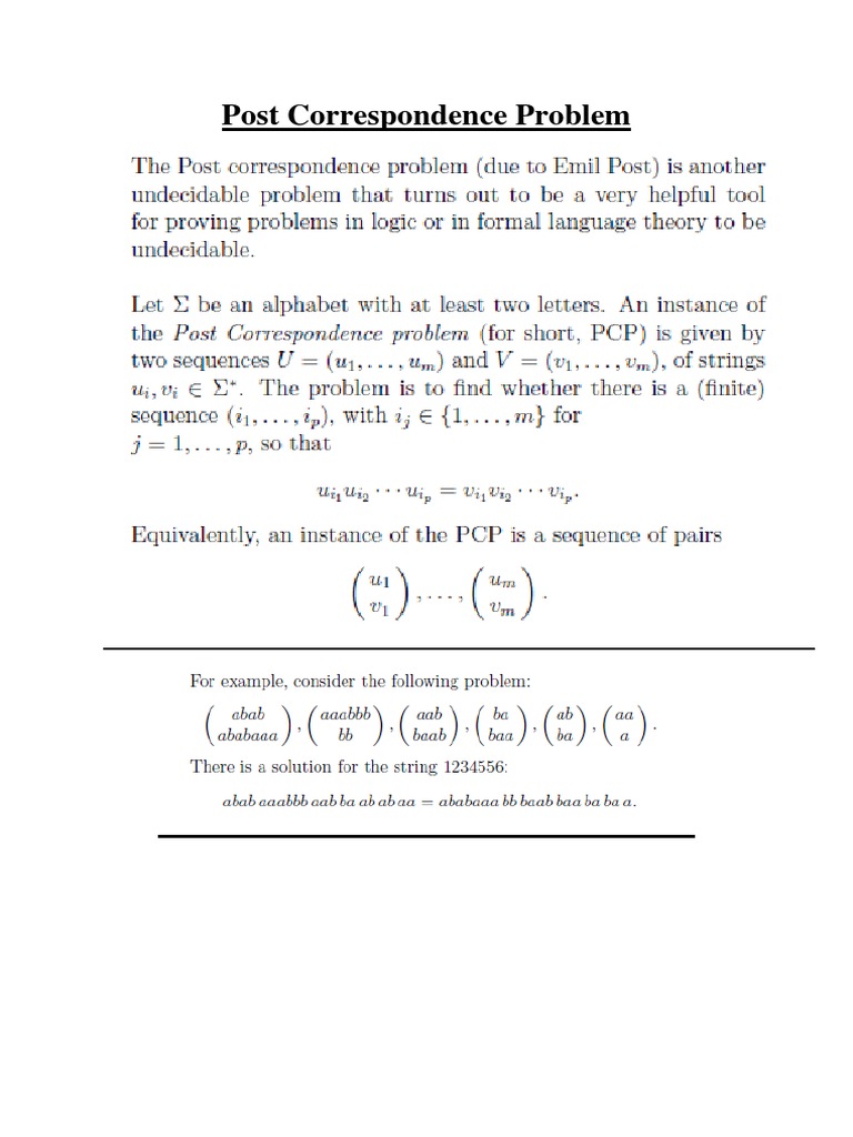 Understanding the Post Correspondence Problem | PDF