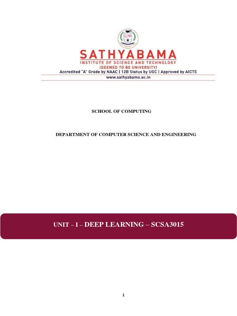 SCSA3015 Deep Learning Unit 1 Notes PDF | PDF SCSA3015 Deep Learning Unit 1 Notes PDF | PDF