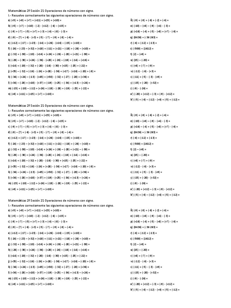 Operaciones con Números con Signo | PDF