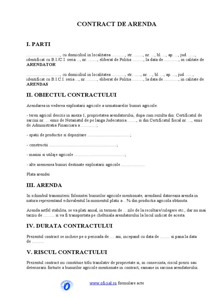 CONTRACT DE ARENDA (Model 1) | PDF
