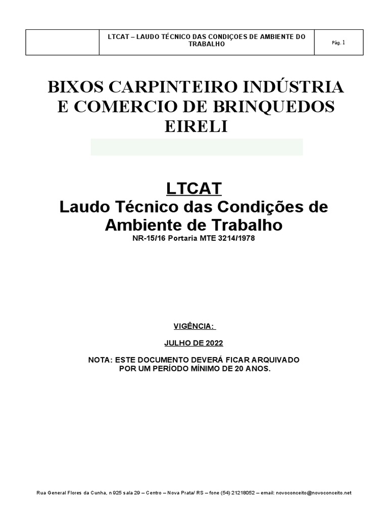 Laudo Técnico de Condições de Trabalho LTCAT | PDF