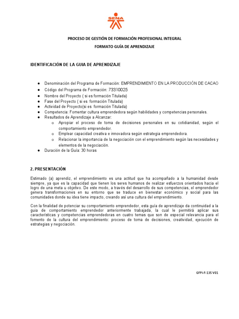 4.2 Gfpi-F-135 Guía de Aprendizaje 2-1 | Descargar gratis PDF | Iniciativa empresarial | Creatividad