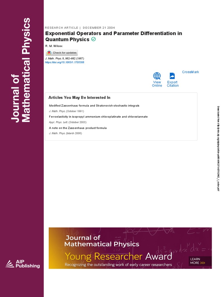 Exponential Operators and Parameter Differentiation in Quantum Physics PDF | PDF | Equations ...