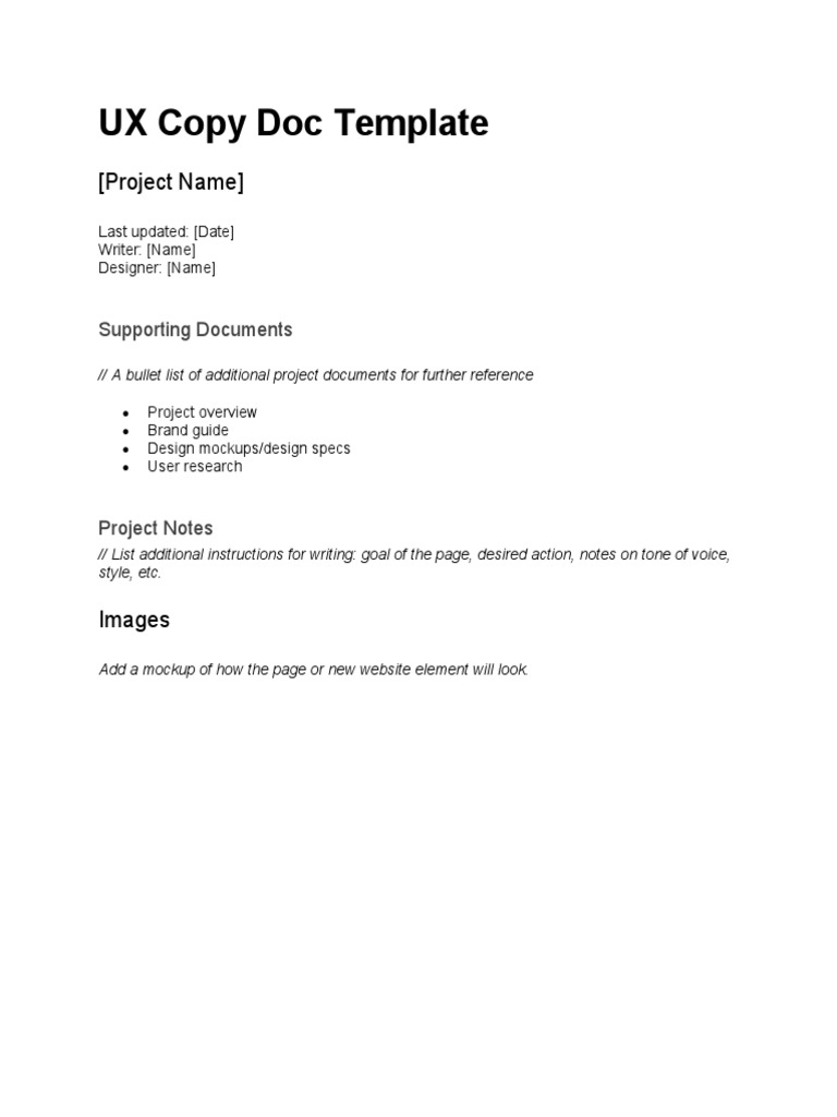 UX Copy Document Template | PDF