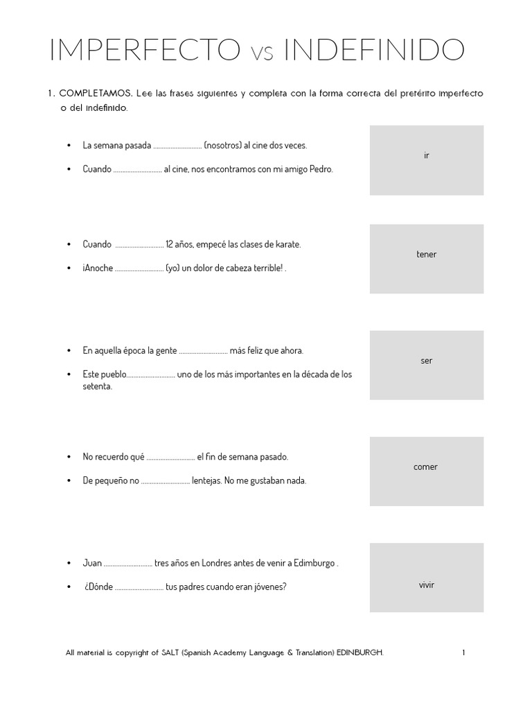 Imperfecto o Indefinido | PDF