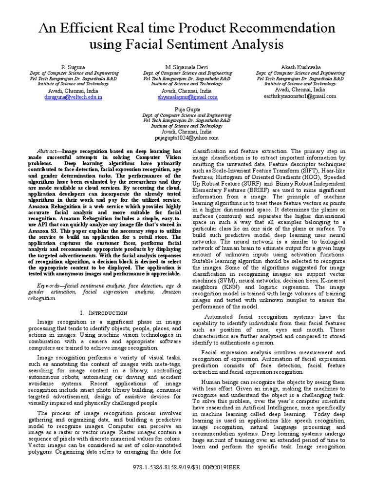 An Efficient Real Time Product Recommendation Using Facial Sentiment Analysis PDF | PDF