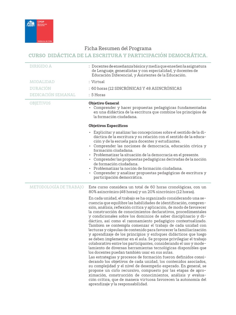 Ficha Programa Curso PDF | PDF