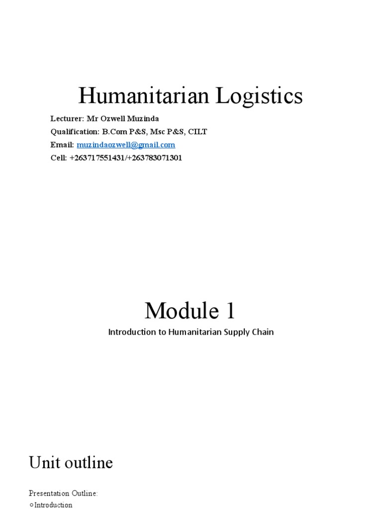 Unit 1 Introduction To Humanitarian Logistics | PDF