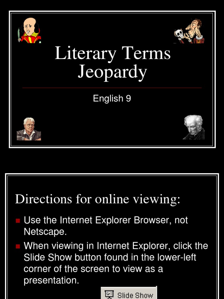 Literary Terms Jeopardy for English 9 | PDF | Language Arts & Discipline