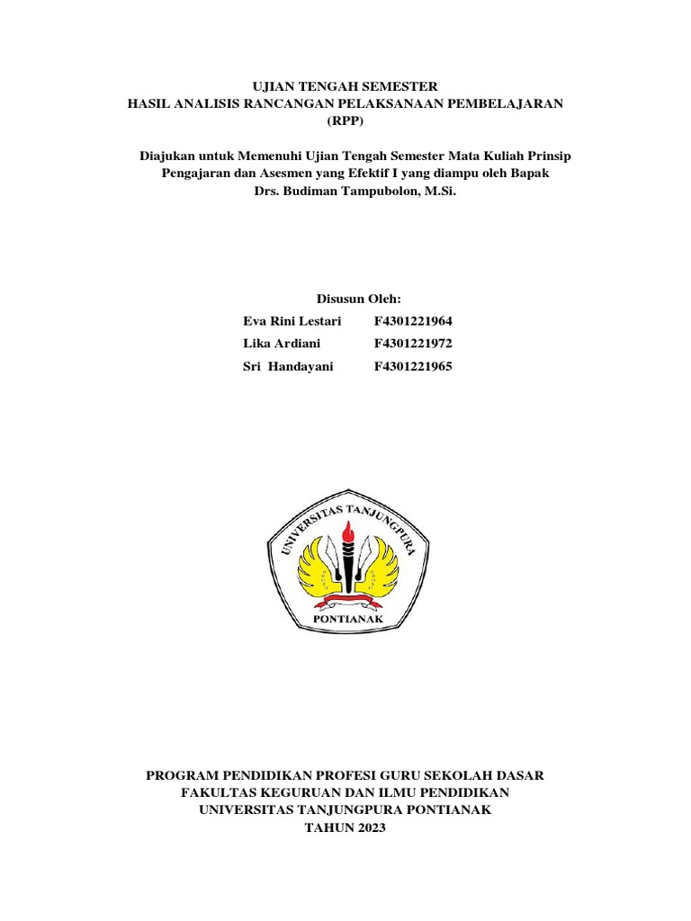 Eva Rini Lestari - 1B - F4301221964 - UTS Hasil Analisis & RPP - Prinsip Pengajaran Dan Asesmen ...