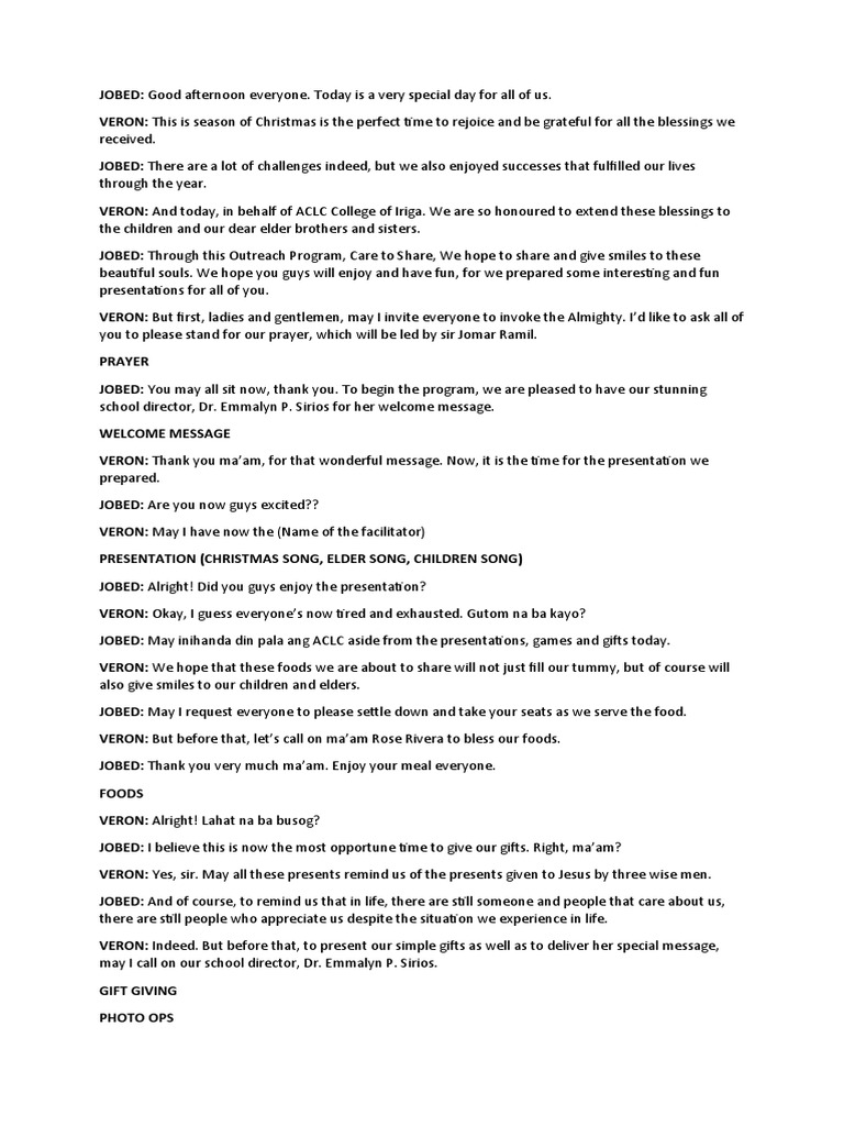 Christmas Outreach Program Script | PDF