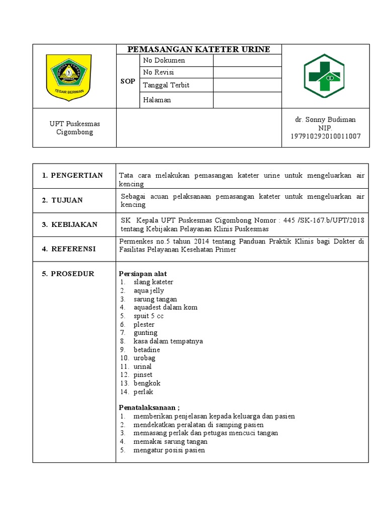 Sop Pemasangan Kateter Urine | PDF
