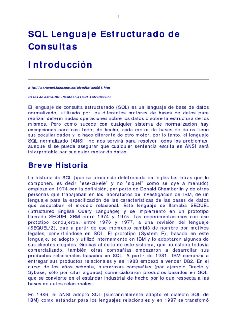 SQL Lenguaje Estructurado de Consultas | PDF | SQL | Tabla (base de datos)