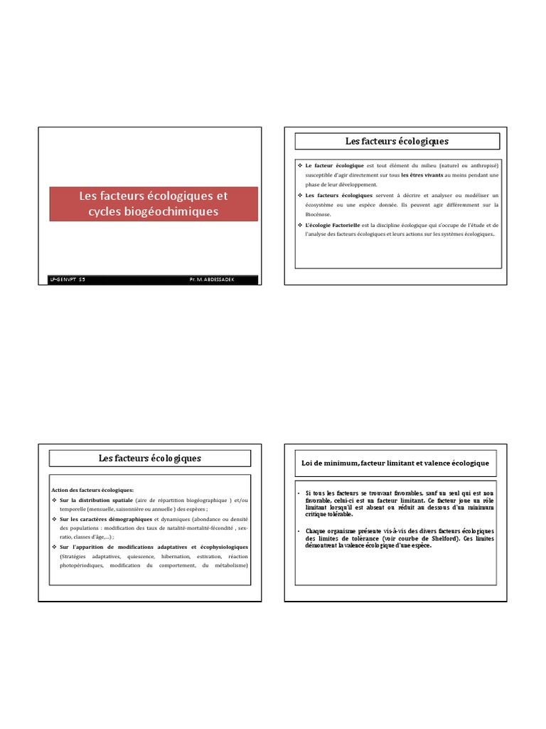 Facteurs écologiques et valence écologique | PDF