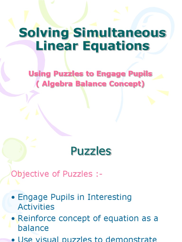 Solving Simultaneous Linear Equations-PUZZLES | PDF | Language Arts ...
