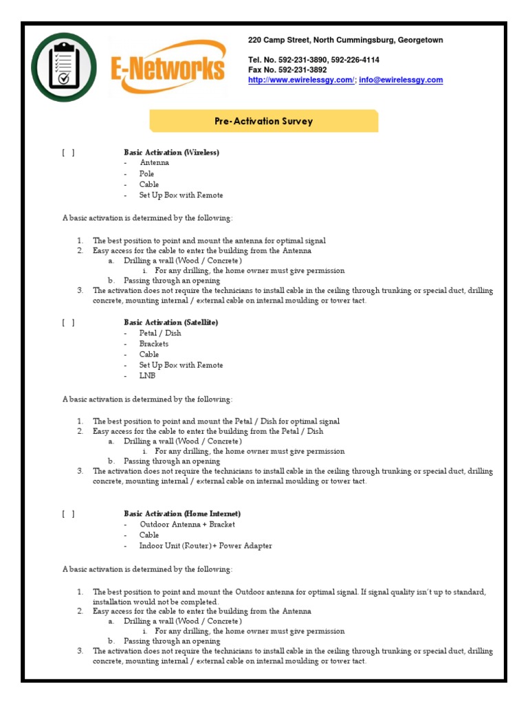 Pre-Installation Survey Upd PDF | PDF