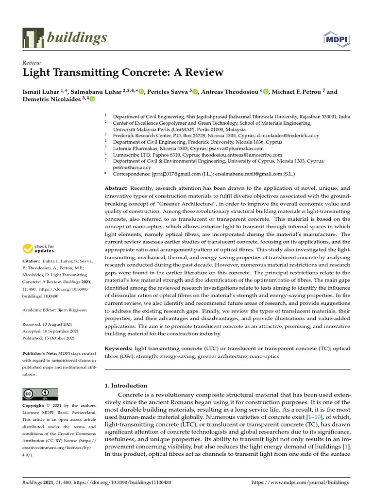 Light Transmitting Concrete A Review PDF | PDF | Optical Fiber ...