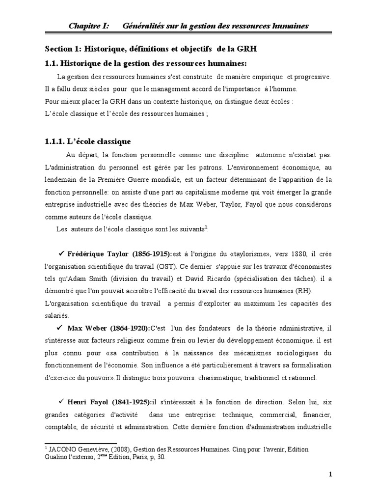 Historique et objectifs de la GRH | PDF